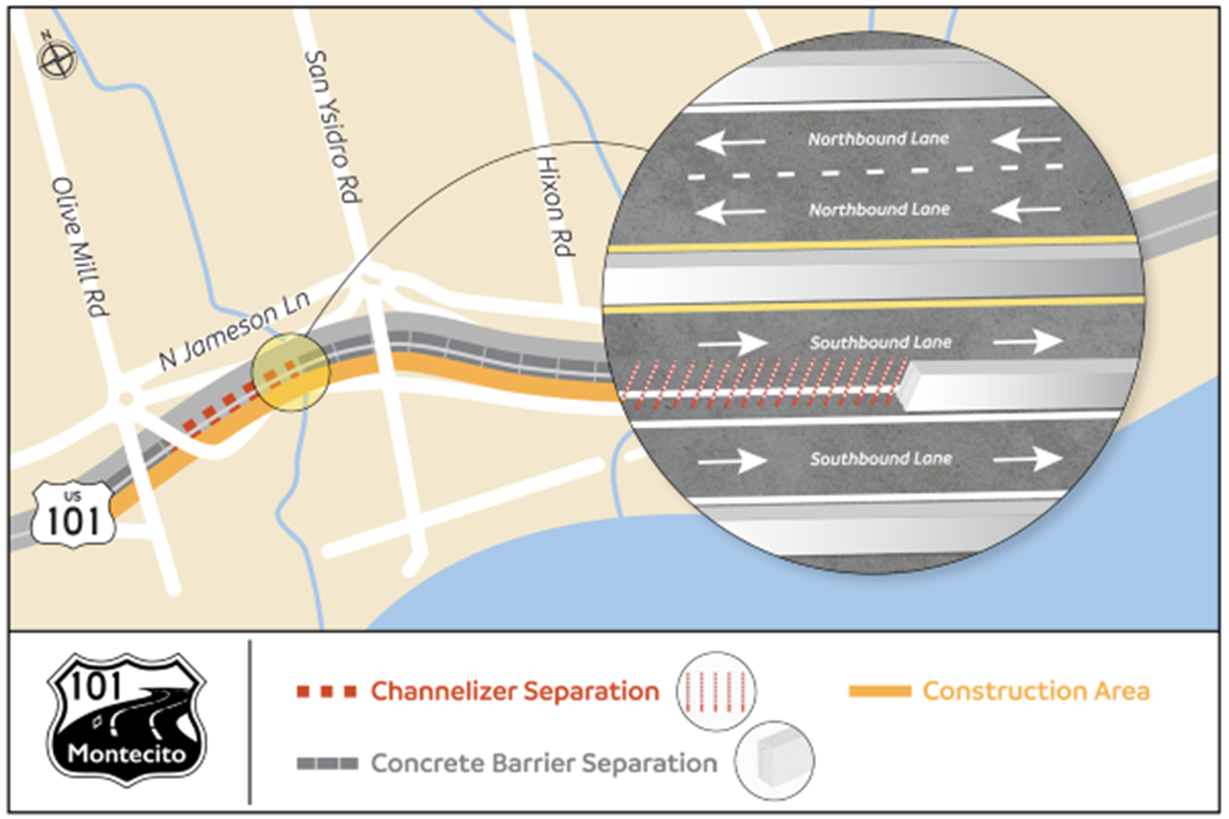 Highway 101 Southbound Divided Lanes Start July 12 in Montecito | City of Santa Barbara